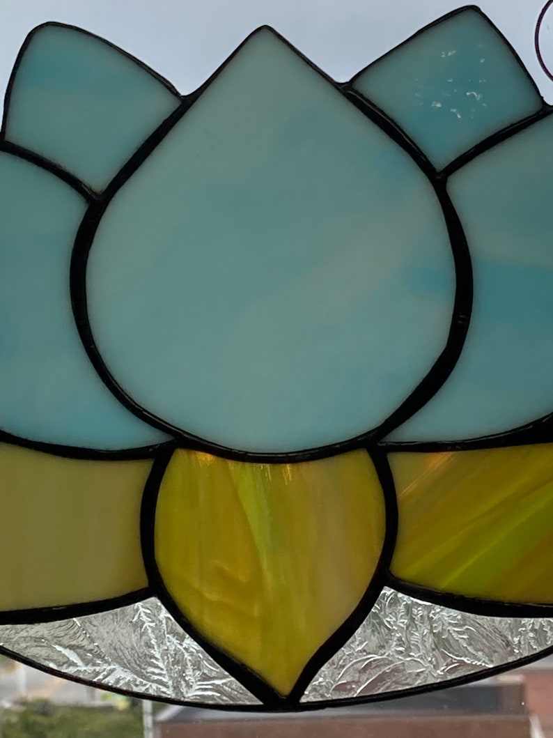 Lotus Blossom Stained Glass Suncatcher Window Hanging in Blue - Etsy