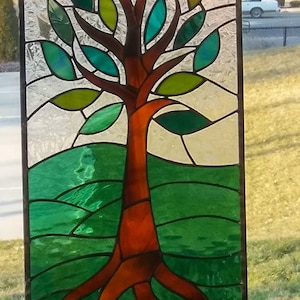 Stained Glass Tree Window Panel Suncatcher Studio Hand Crafted USA - Etsy