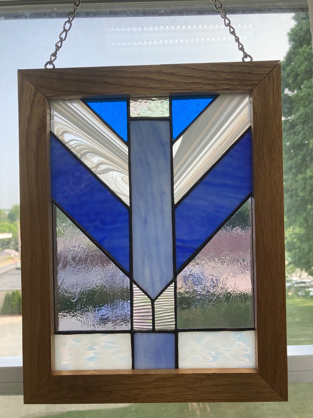 Prairie Style Stained Glass Wood Framed Frank Lloyd Wright Southwestern ...
