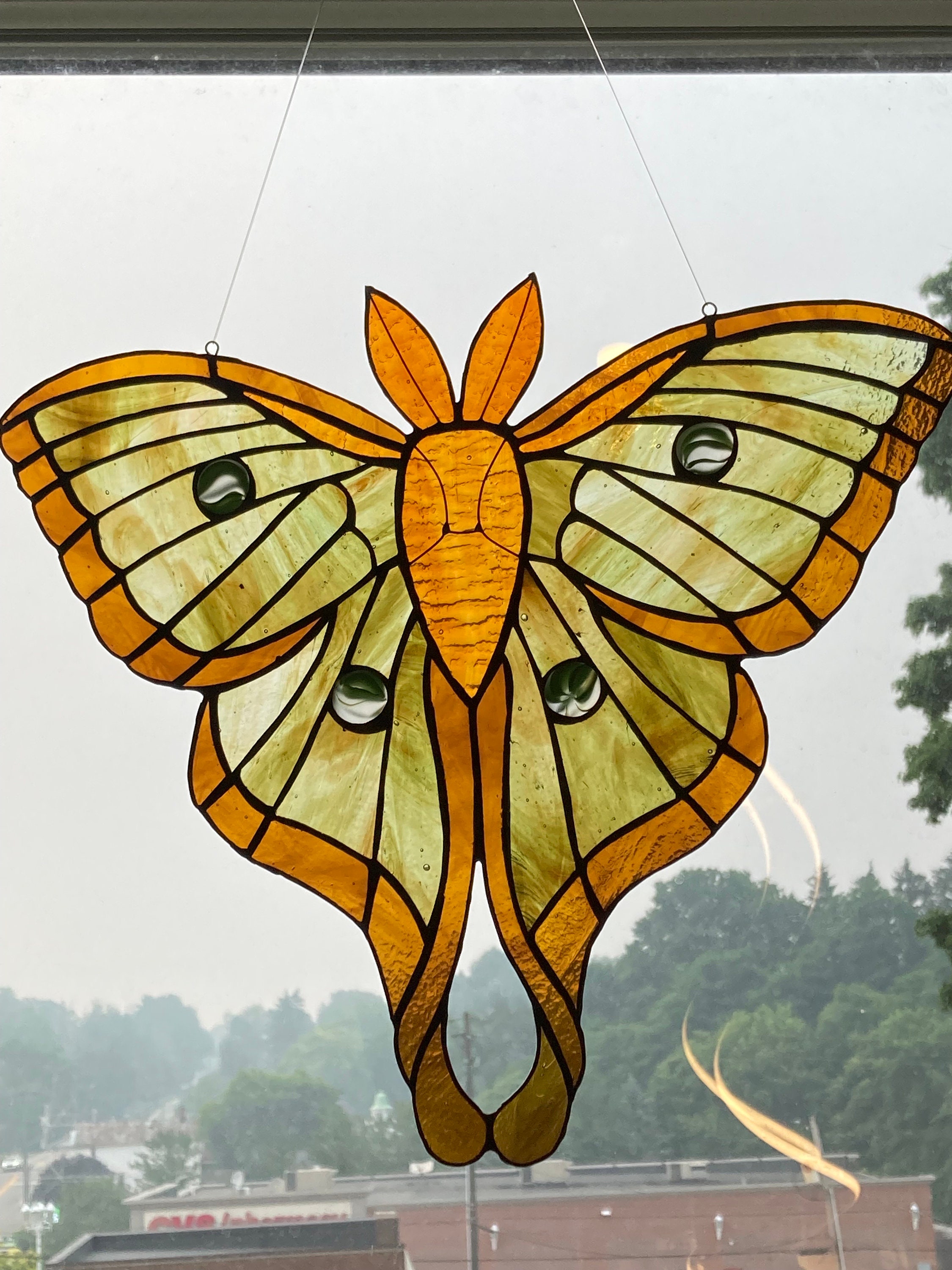 Luna Moth Stained Glass Suncatcher Window Panel Green Handcrafted Moon ...