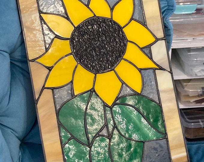 Stained Glass Sunflower Window Panel Usa Handcrafted Suncatcher Flower