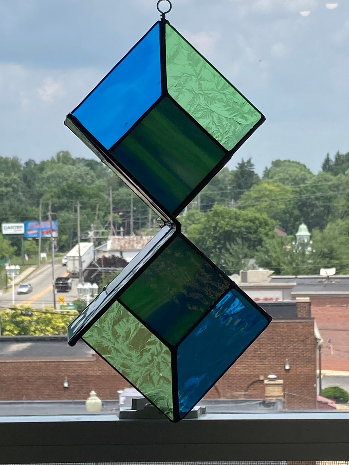 Stained Glass Wind Spinner Green and Blue USA Handcrafted by Studio 27 ...