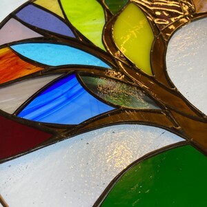 Tree Stained Glass Round Window Panel Suncatcher Multicolored Glass ...