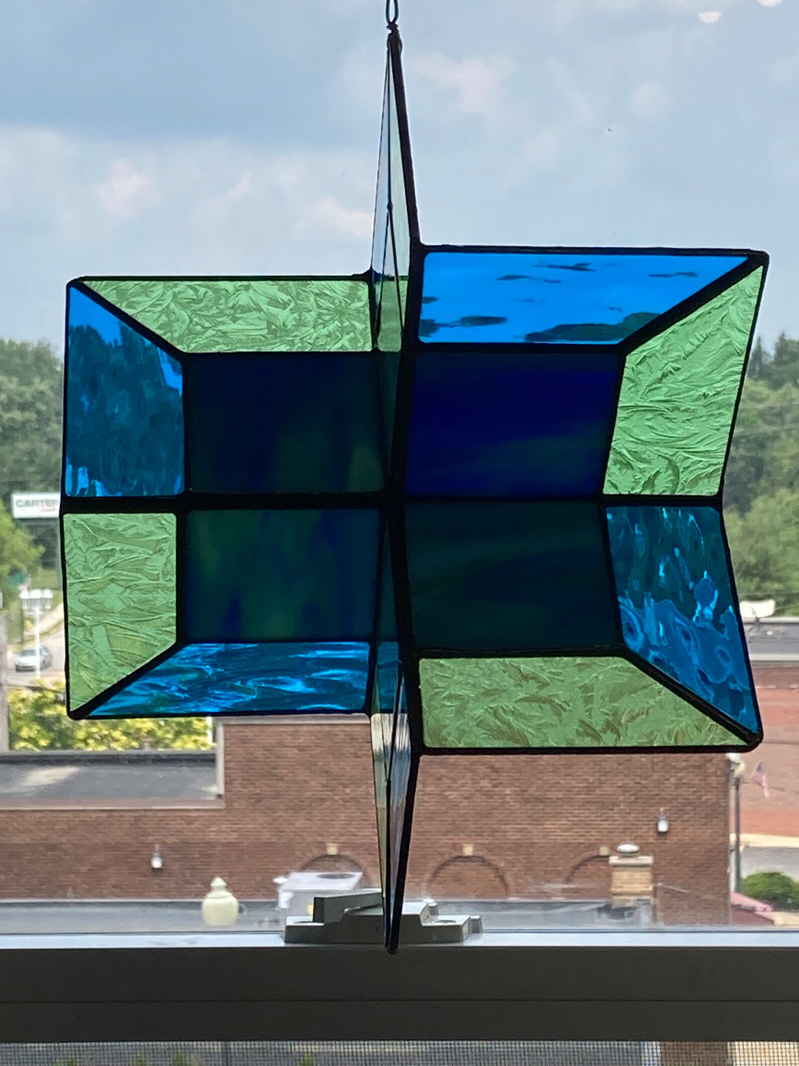 Stained Glass Wind Spinner Green and Blue USA Handcrafted by Studio 27 ...