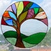 Tree Stained Glass Round Window Panel Suncatcher Multicolored Glass ...