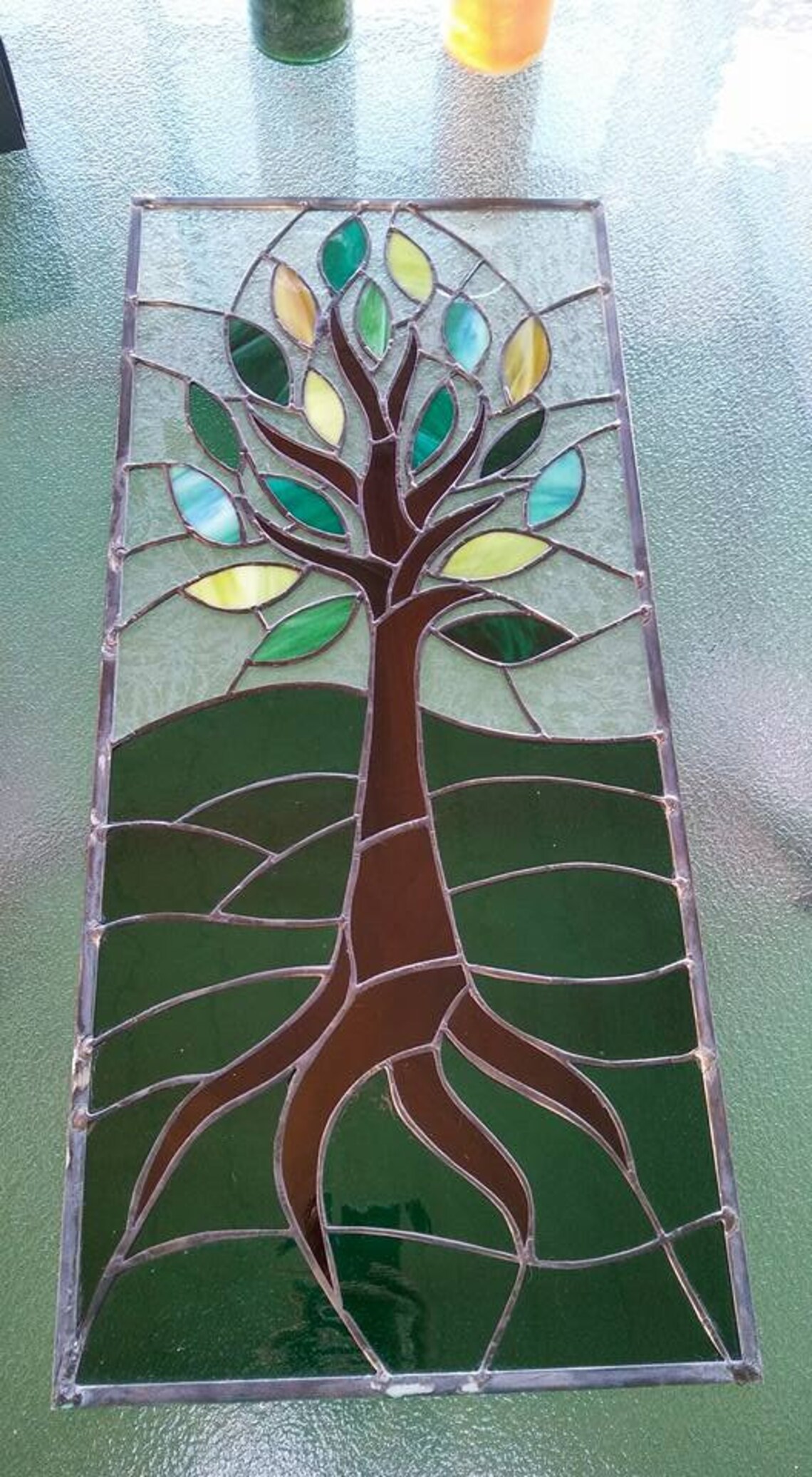 Stained Glass Tree Window Panel Suncatcher Studio Hand Crafted USA - Etsy