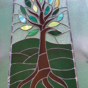 Stained Glass Tree Window Panel Suncatcher Studio Hand Crafted USA - Etsy