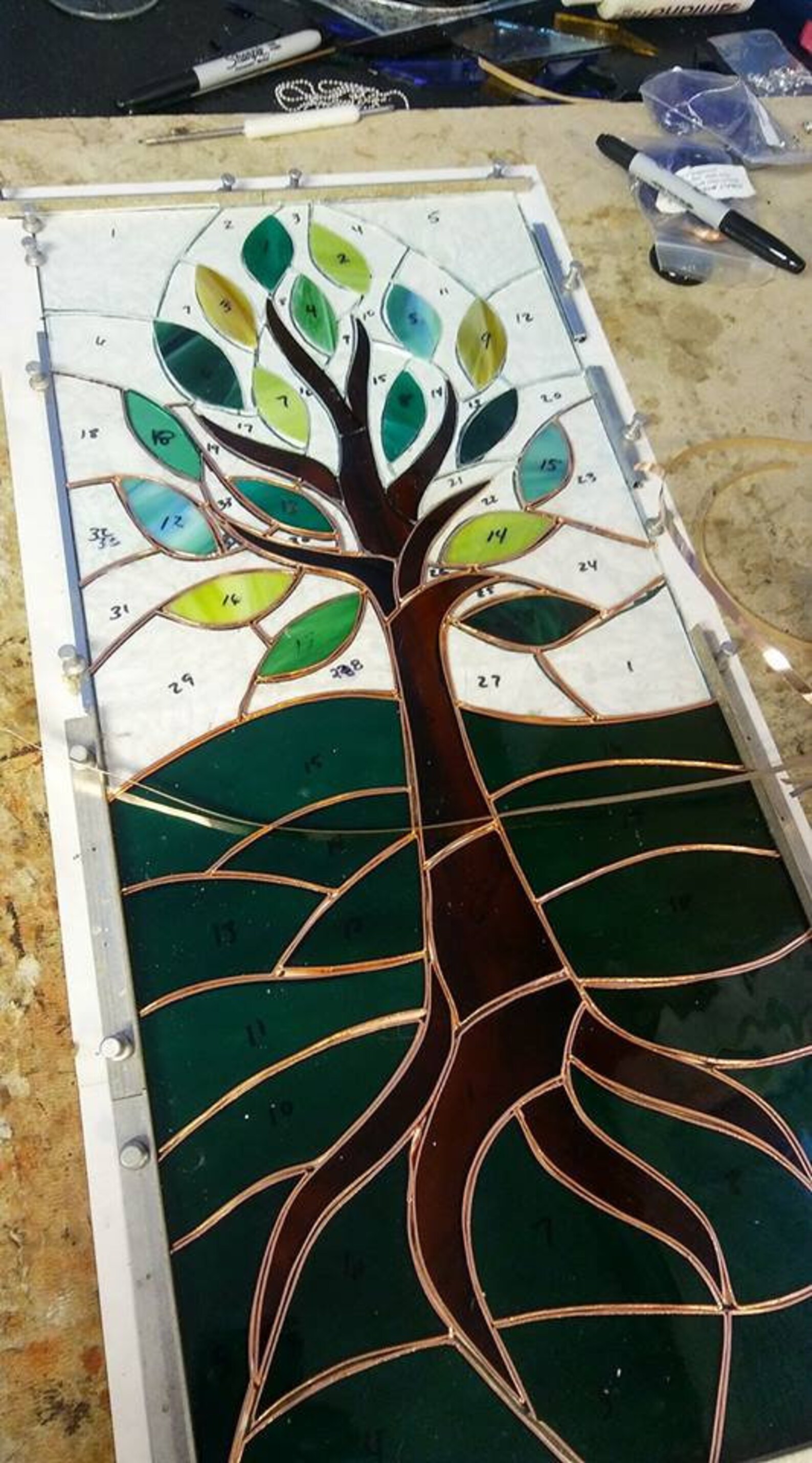 Stained Glass Tree Window Panel Suncatcher Studio Hand Crafted USA - Etsy