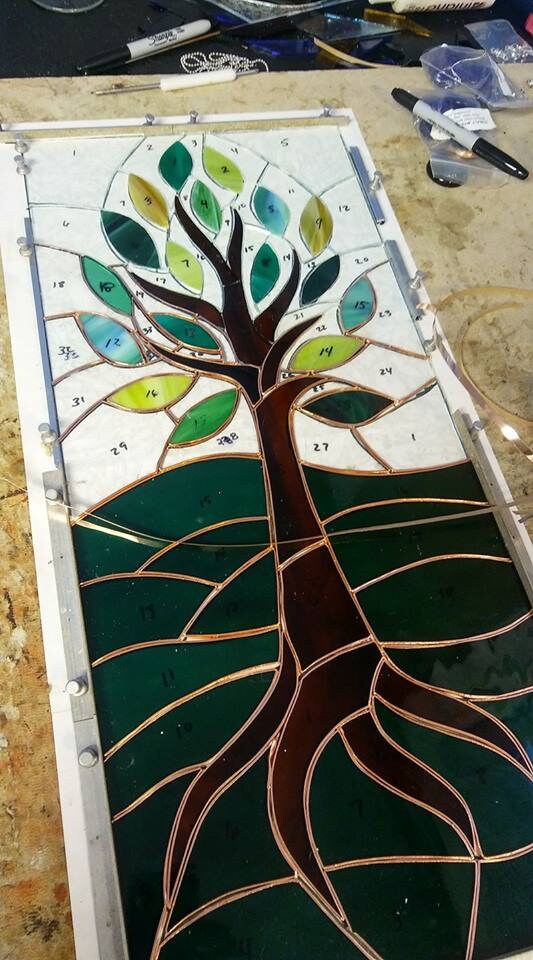 Stained Glass Tree Window Panel Suncatcher Studio Hand Crafted USA - Etsy