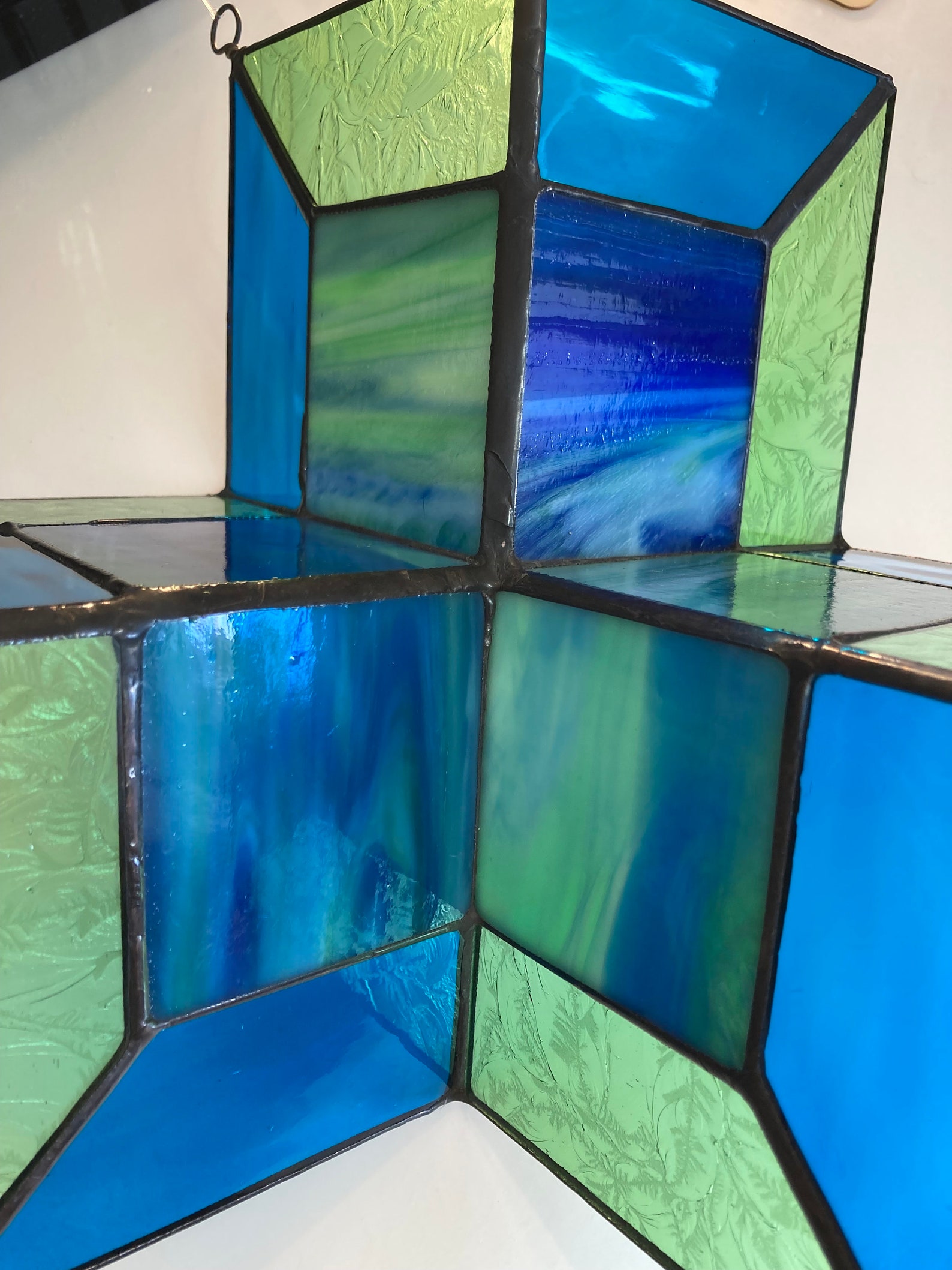 Stained Glass Wind Spinner Green and Blue USA Handcrafted by Studio 27 ...