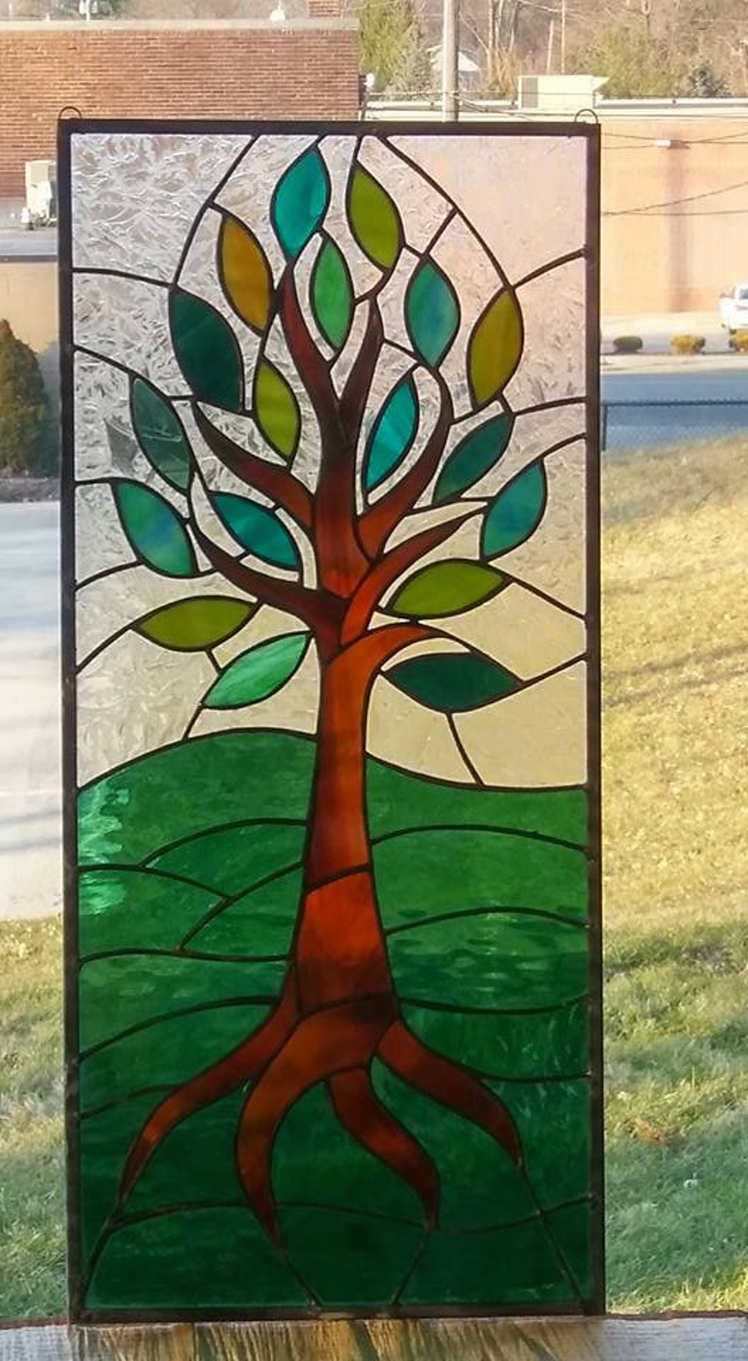 Stained Glass Tree Window Panel Suncatcher Studio Hand Crafted USA - Etsy