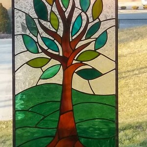 Stained Glass Tree Window Panel Suncatcher Studio Hand Crafted USA - Etsy