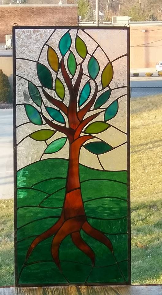 Stained Glass Tree Window Panel Suncatcher Studio Hand Crafted USA - Etsy