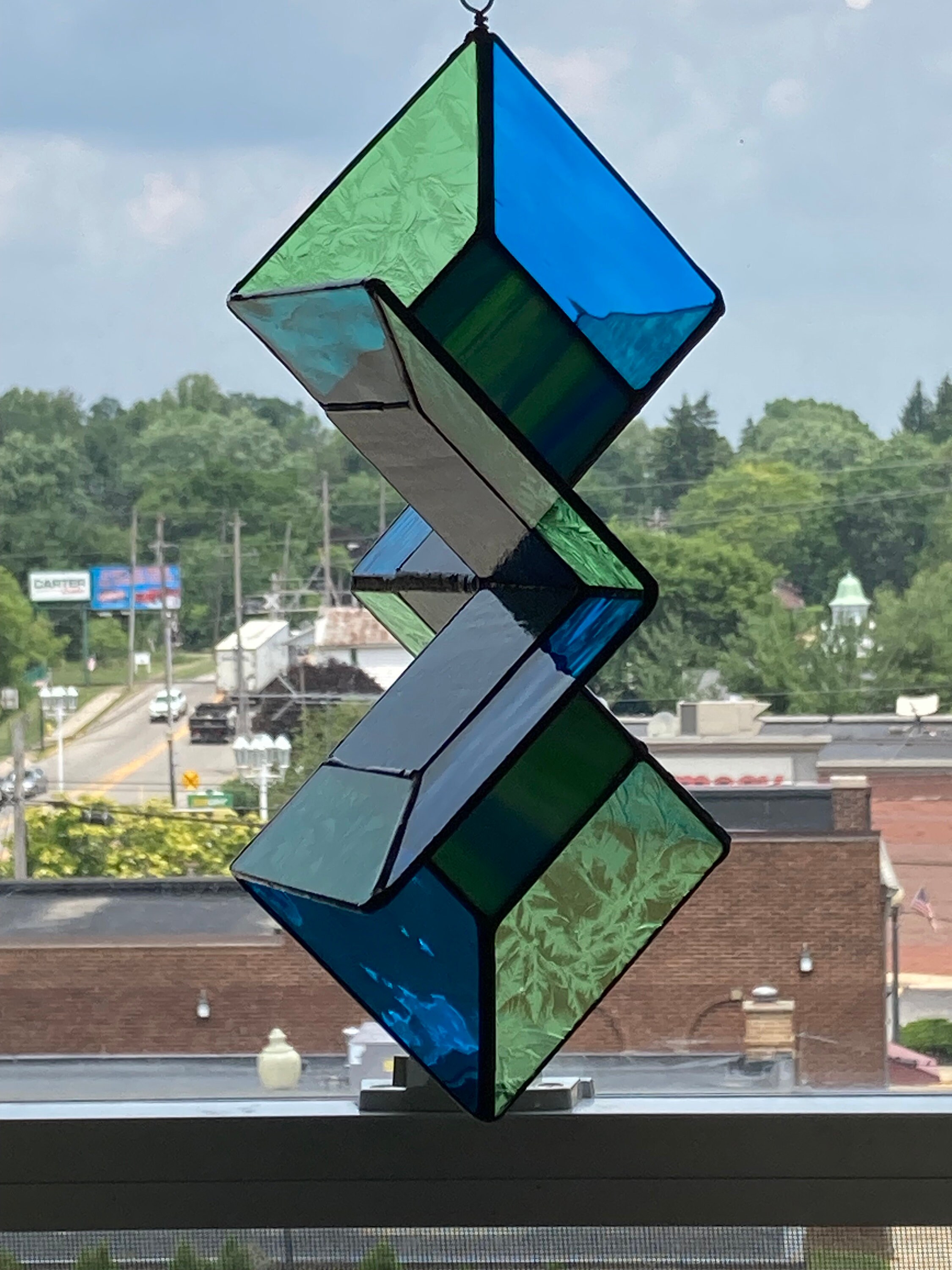 Stained Glass Wind Spinner Green and Blue USA Handcrafted by Studio 27 ...