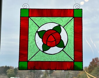 Beautiful Single Red Rose Stained Glass Window Panel, Kitchen Cabinet ...
