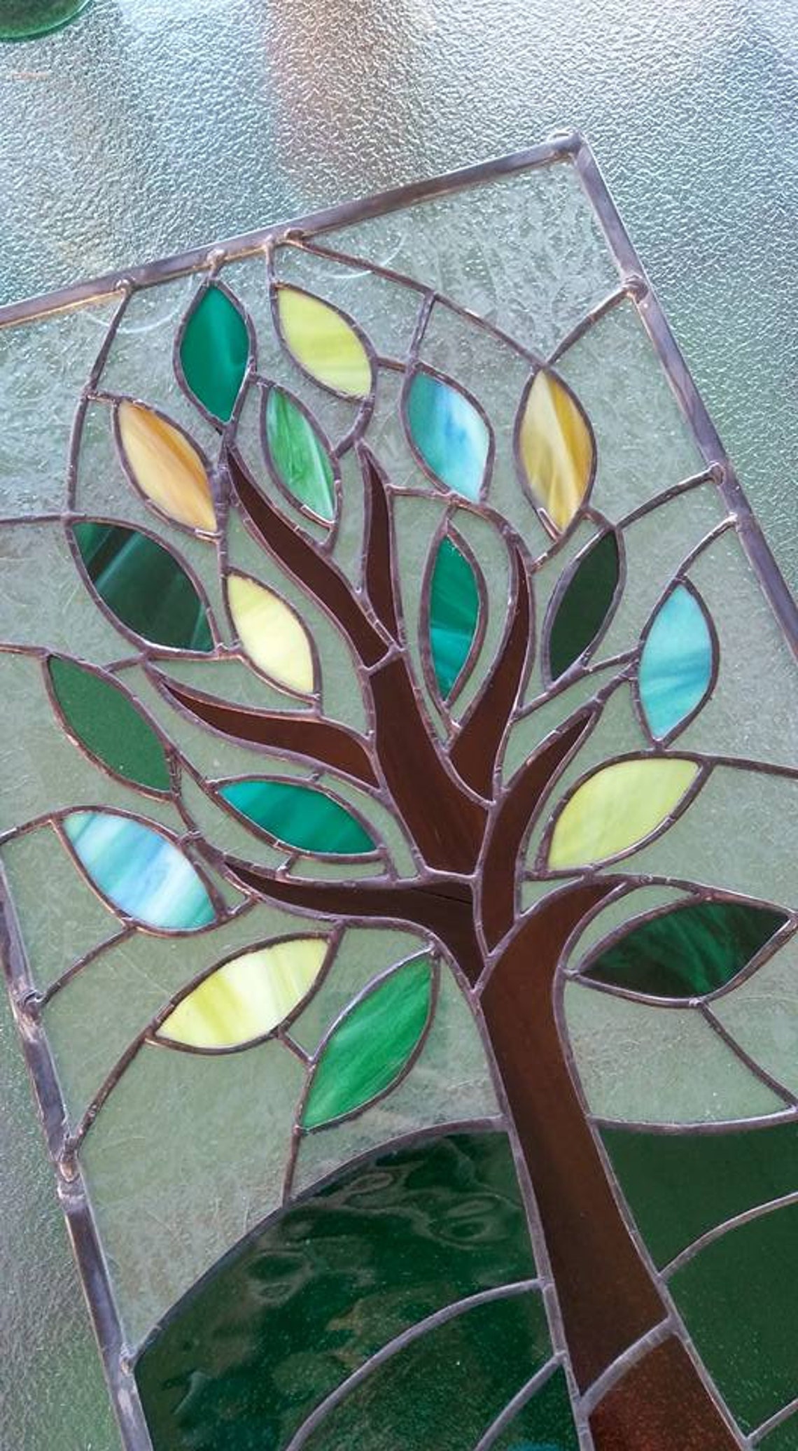 Stained Glass Tree Window Panel Suncatcher Studio Hand Crafted USA - Etsy