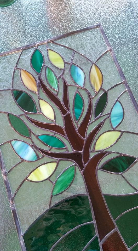 Stained Glass Tree Window Panel Suncatcher Studio Hand Crafted USA - Etsy