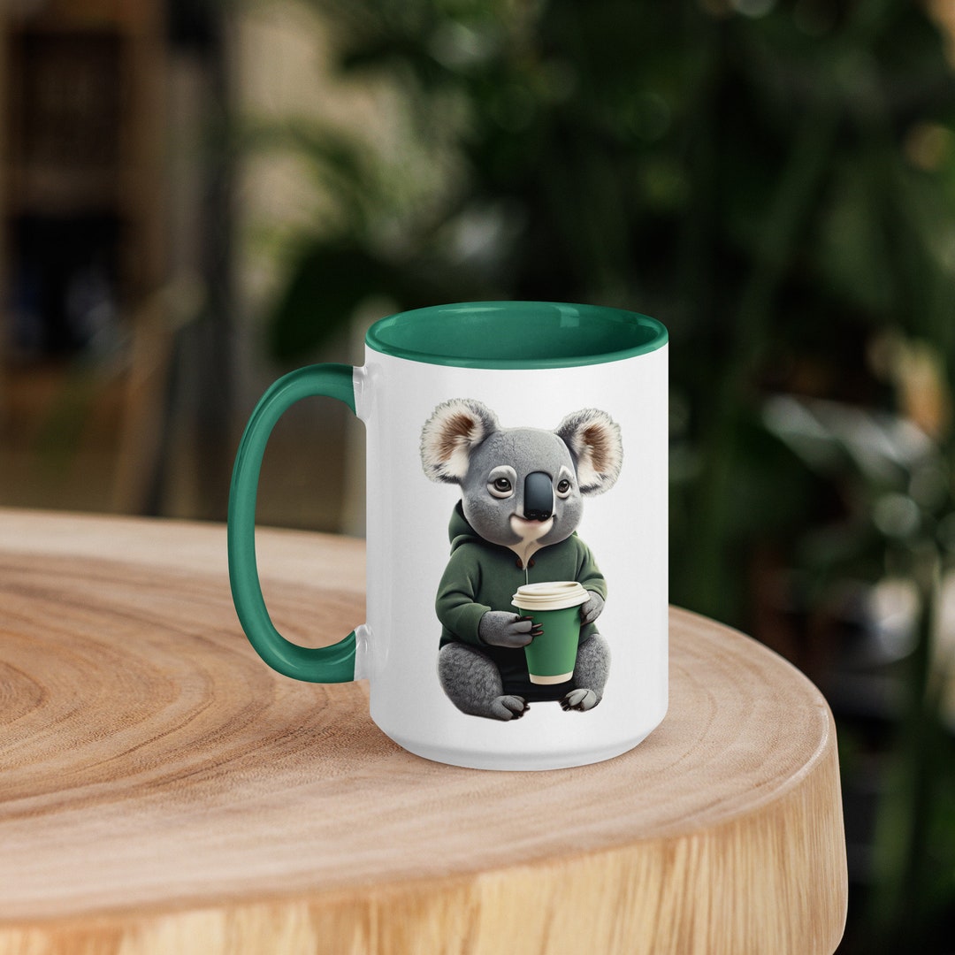 Café Critters : Waking Life Koala in Green Hoodie Drinking - Etsy