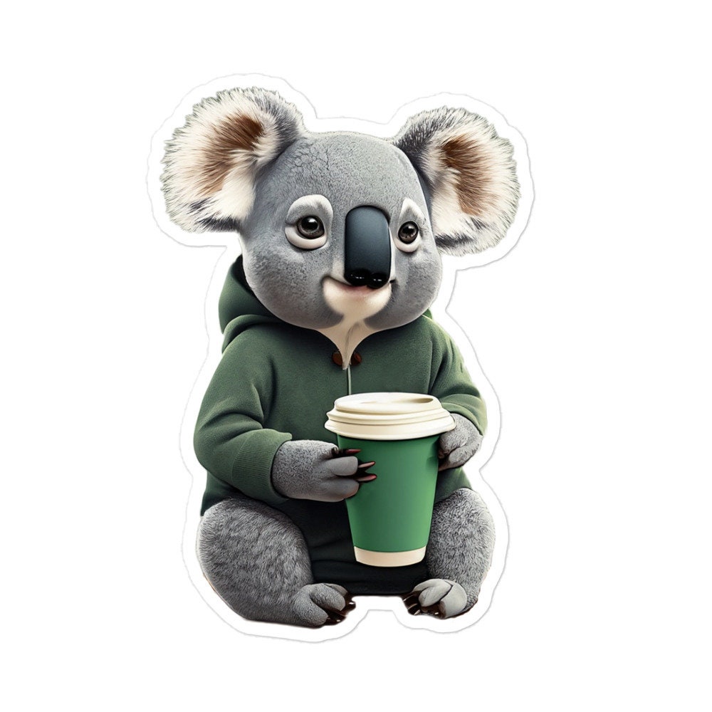 Vinyl Sticker - Café Critters : Waking Life - Koala Drinking Coffee/tea ...