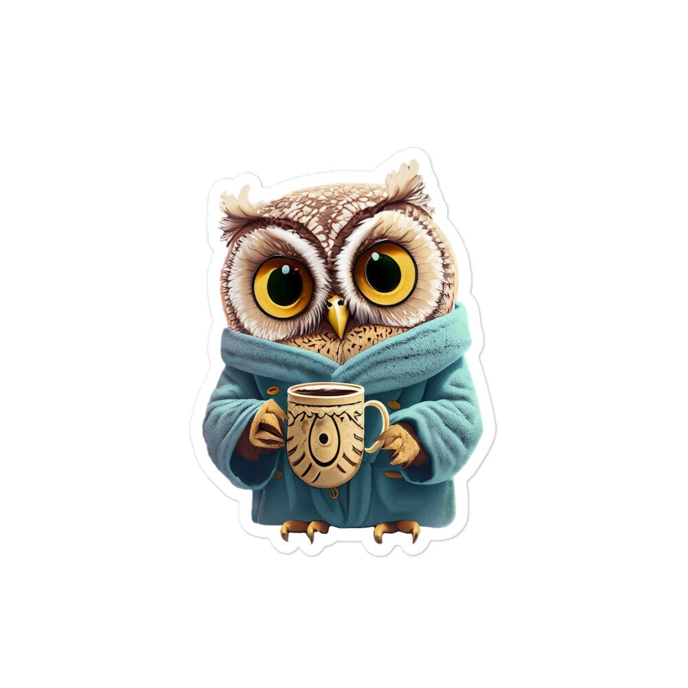 Vinyl Sticker - Café Critters : Night Shift Nectar - Owl Drinking ...