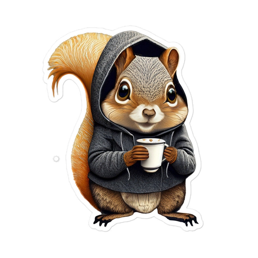 Vinyl Sticker - Café Critters : Getting Squirrely - Squirrel Drinking ...