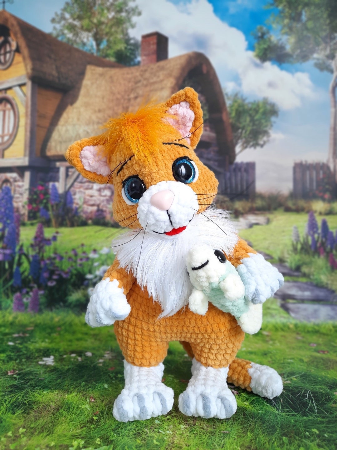 Crochet Pattern Cat With a Fish Amigurumi PDF File in ENG - Etsy