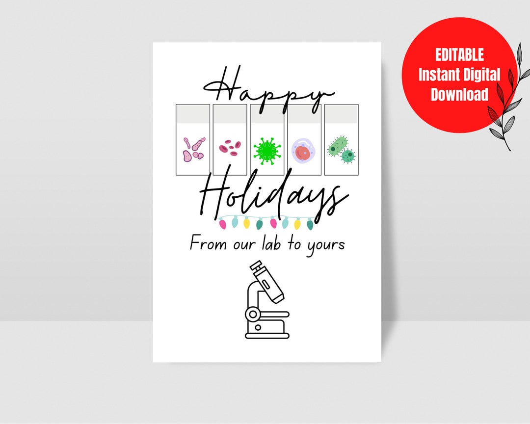 Happy Holiday Card Template Microscope & Slides Themed Canva Digital ...