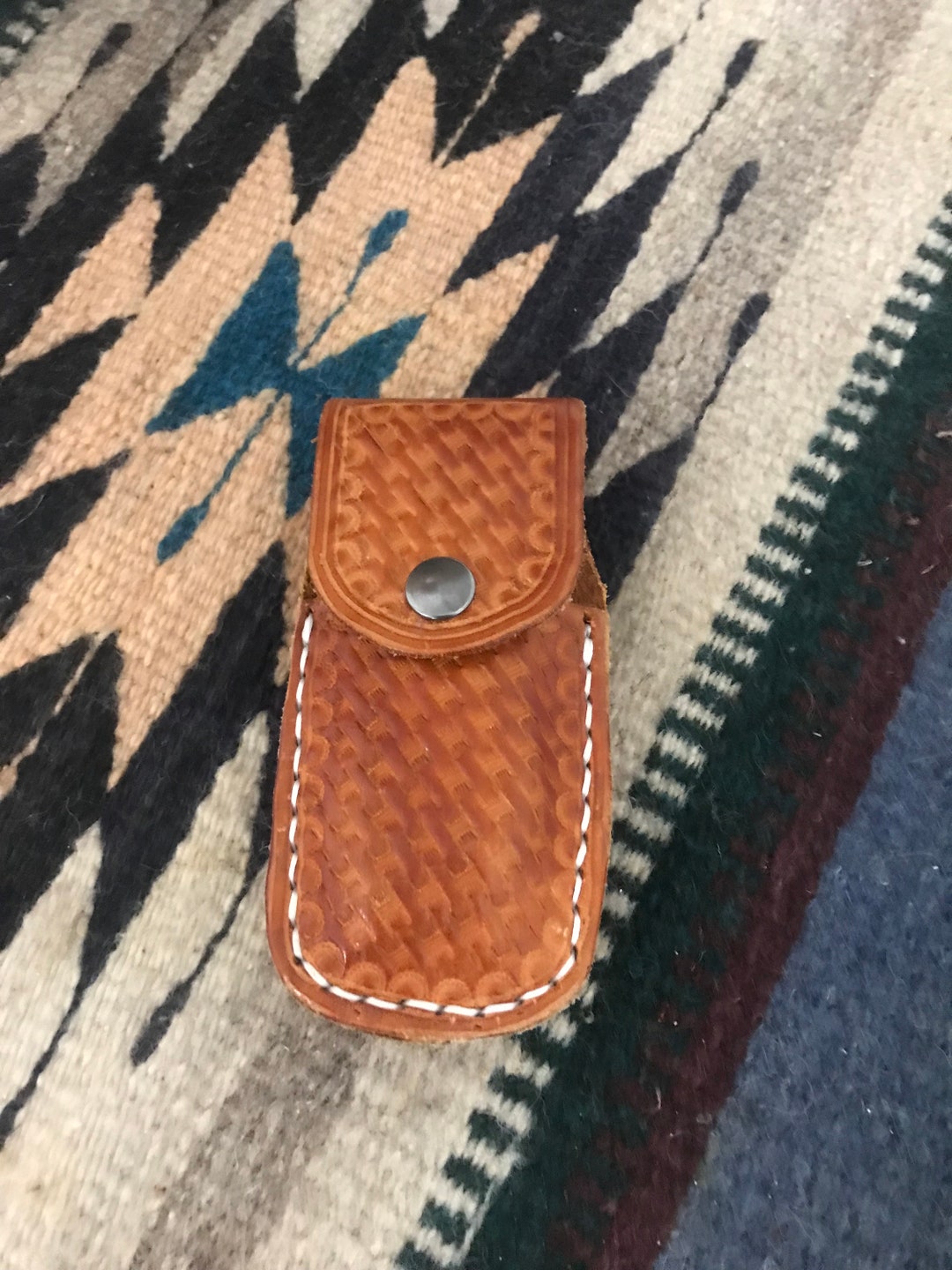 Leather Folding Pocket Knife Sheath , Stamped and Hand Stitched - Etsy