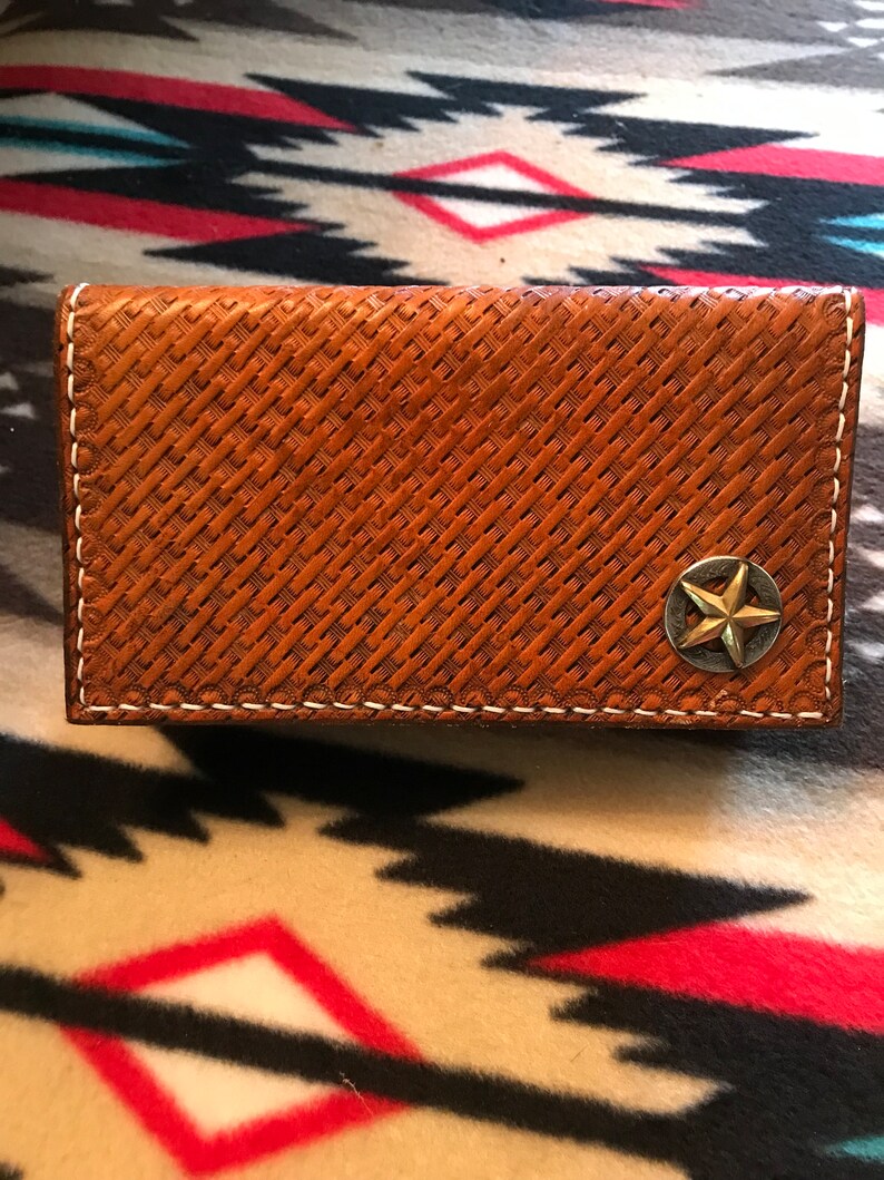 Handmade Leather With Basket Weave Stamp Checkbook Cover - Etsy