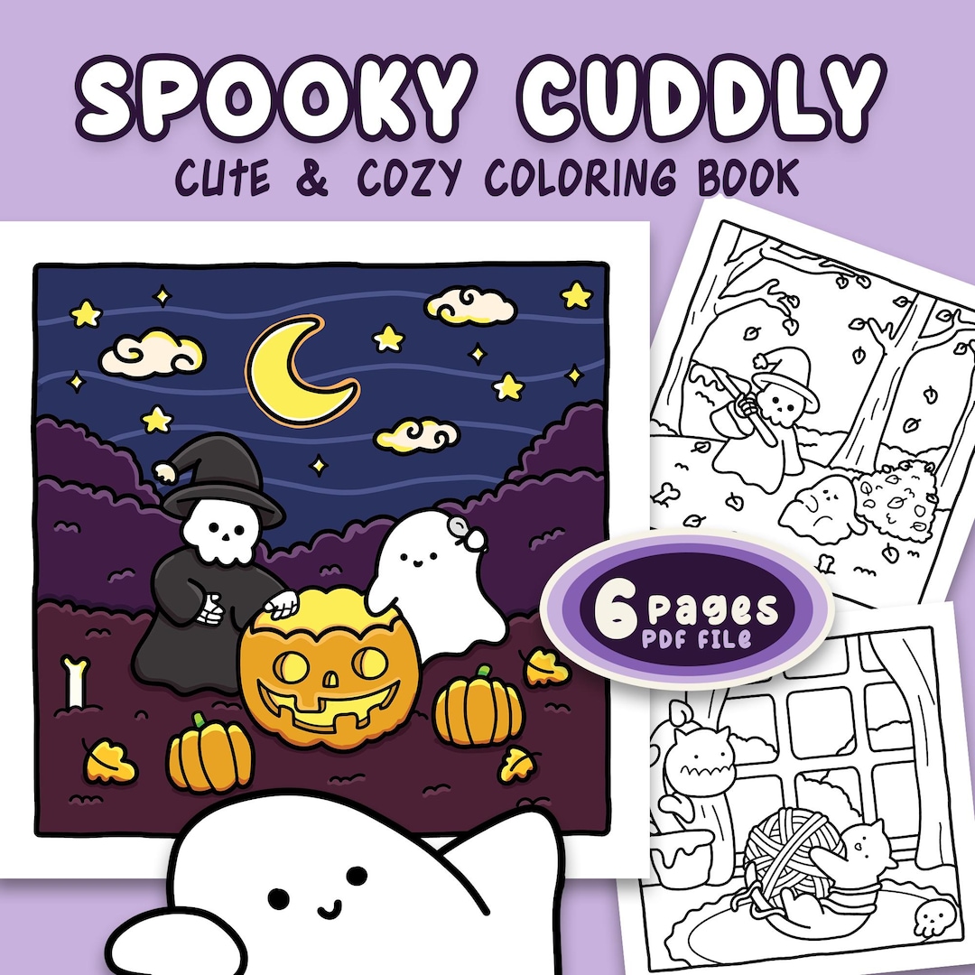 Spooky Cuddly: 6 Halloween Cute and Cozy Coloring Pages | Set One 6 ...