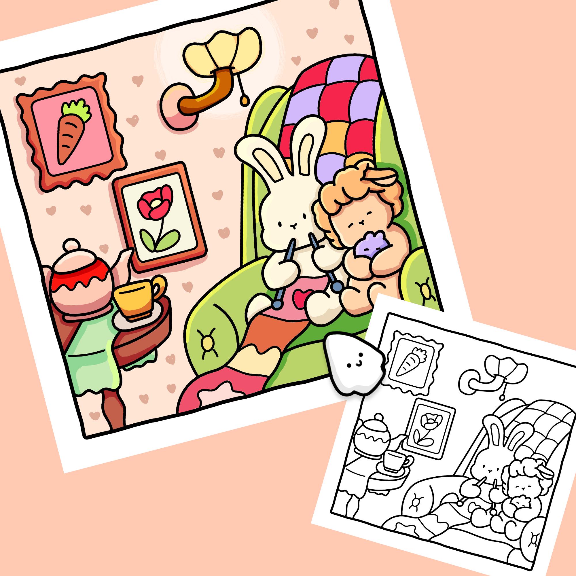 Cozy Cuddly Coloring Pages: Super Cute and Cuddly Characters in Cozy ...