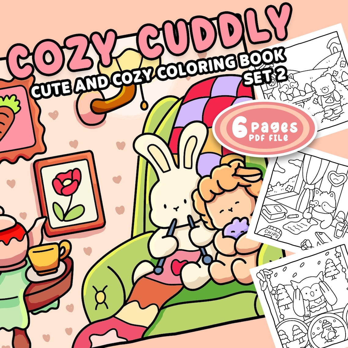 Cozy Cuddly Coloring Pages: Super Cute and Cuddly Characters in Cozy ...