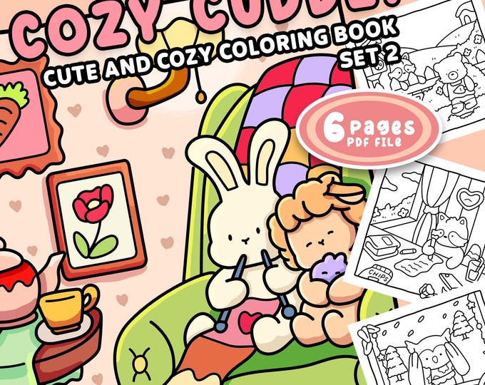 Cozy Cuddly Coloring Pages: Super Cute and Cuddly Characters in Cozy ...
