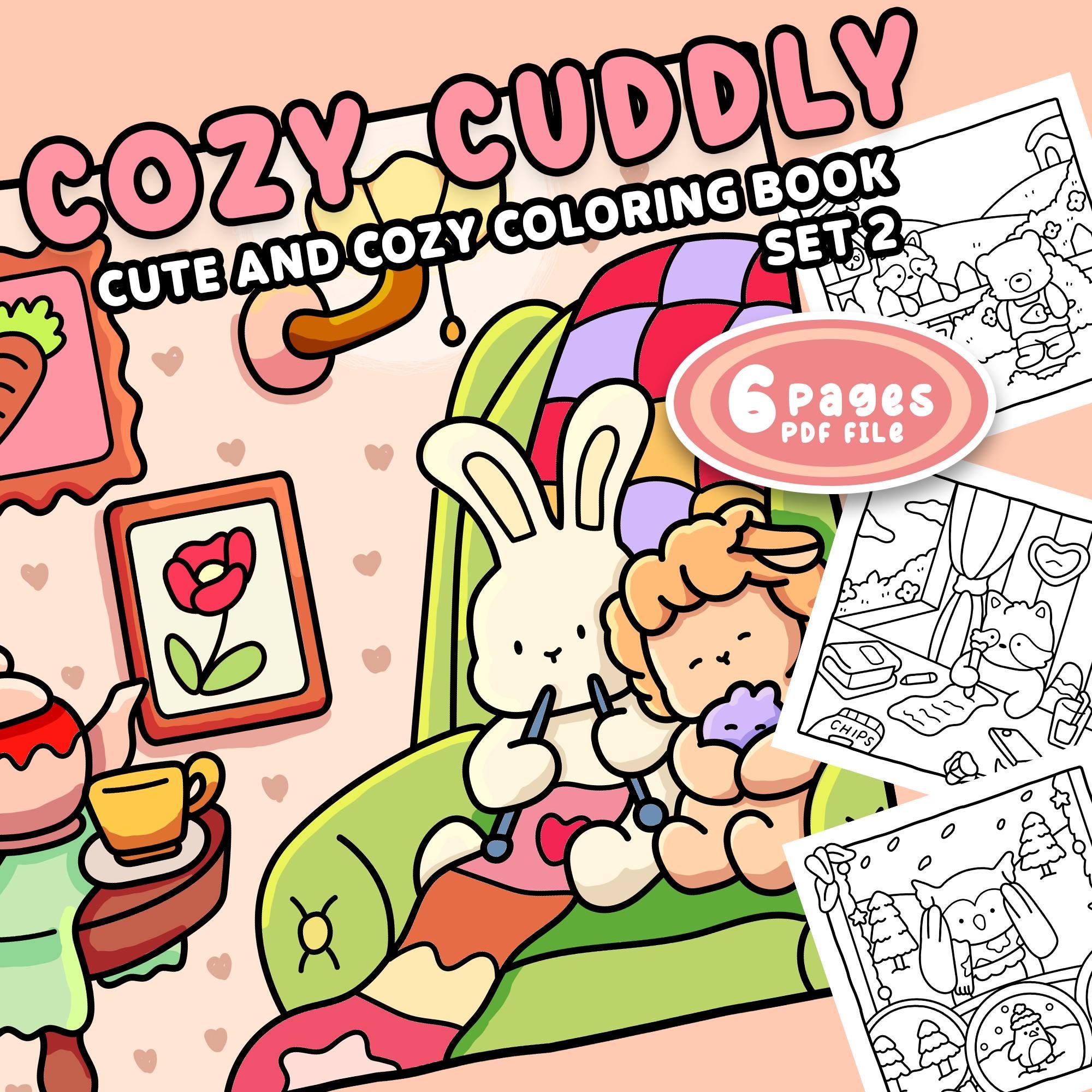 Cozy Cuddly Coloring Pages: Super Cute and Cuddly Characters in Cozy ...
