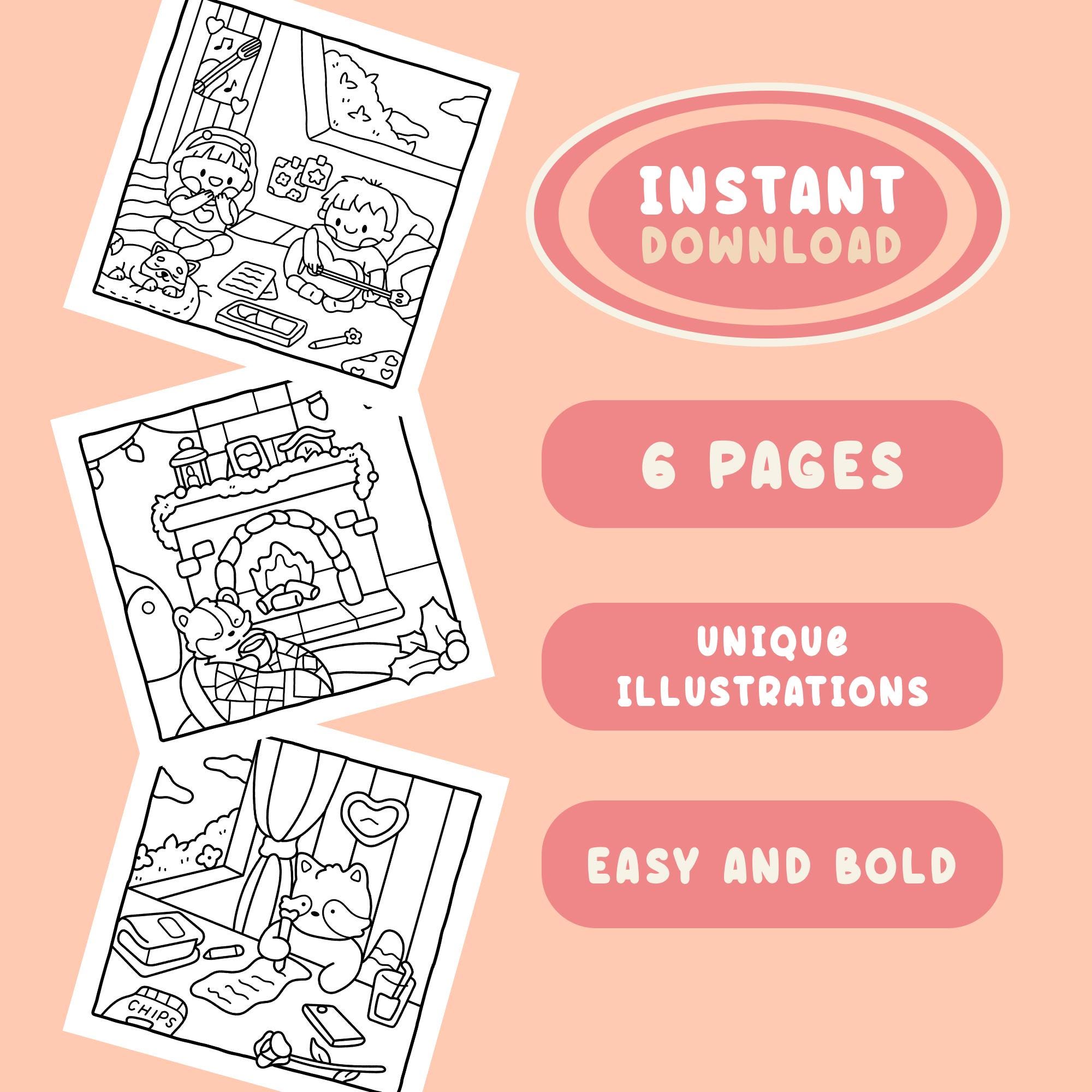 Cozy Cuddly Coloring Pages: Super Cute and Cuddly Characters in Cozy ...