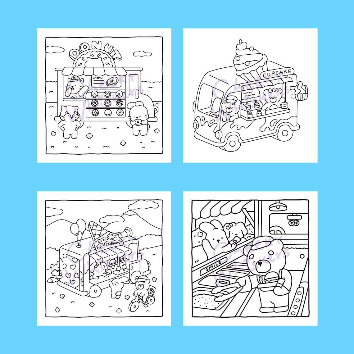 Cute Food Truck Coloring Pages: 6 Cozy Designs (PDF Download) - Etsy