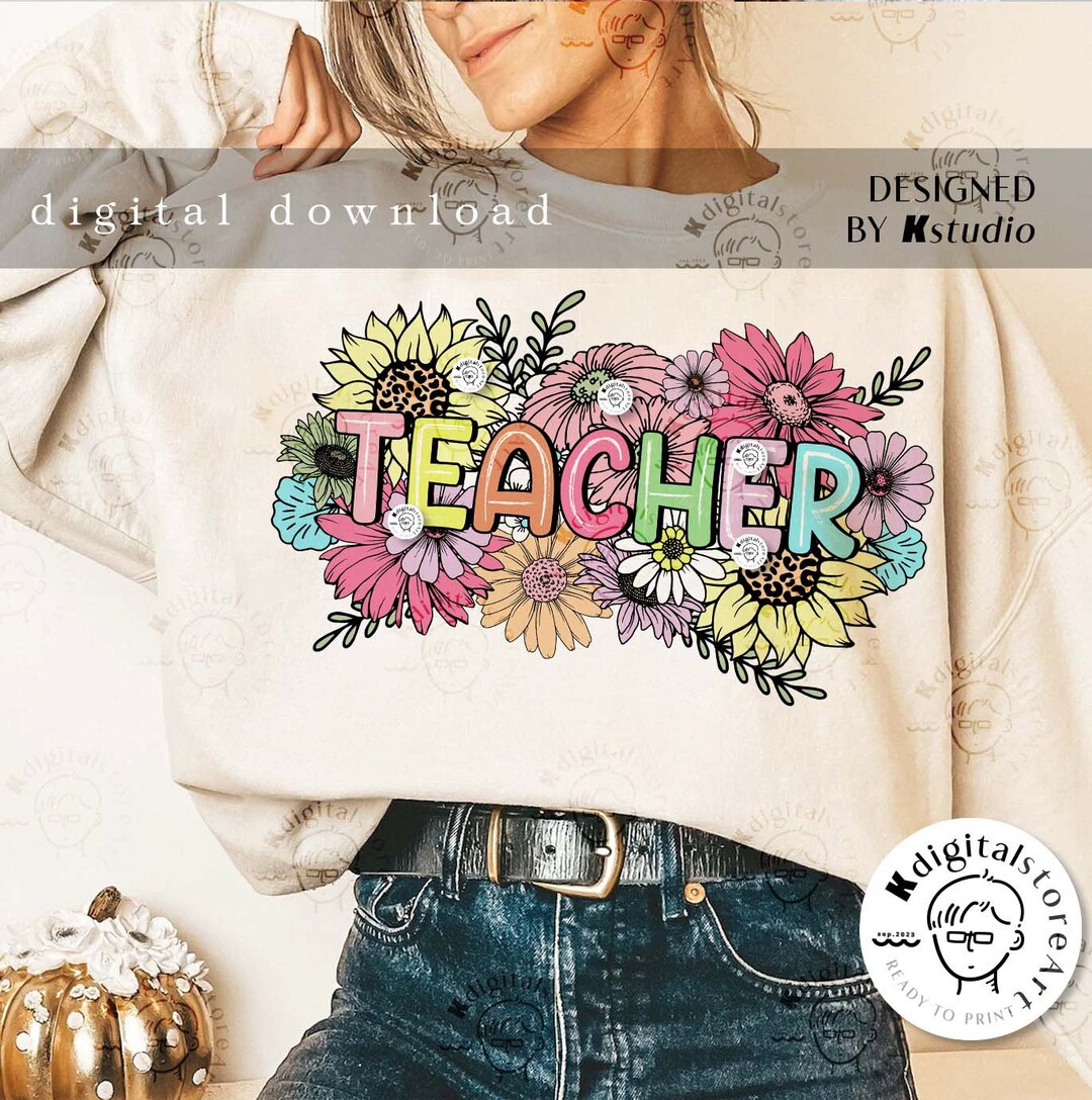 Retro Floral Teacher Png Shirt, Retro Teacher Life PNG for Mother's Day ...