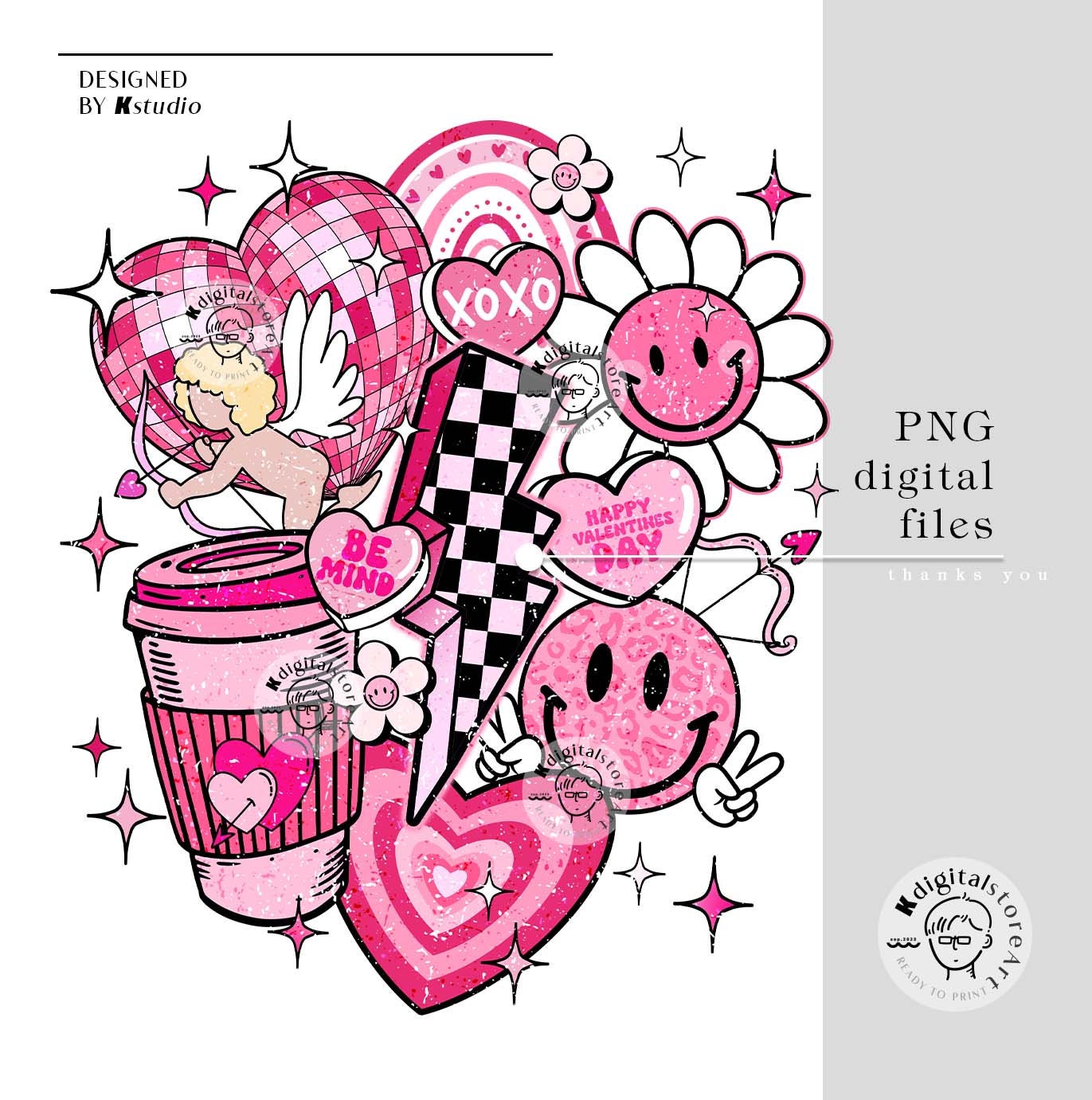 Retro Valentine PNG, Heart Love Smile Png, Groovy Valentines Checkered ...