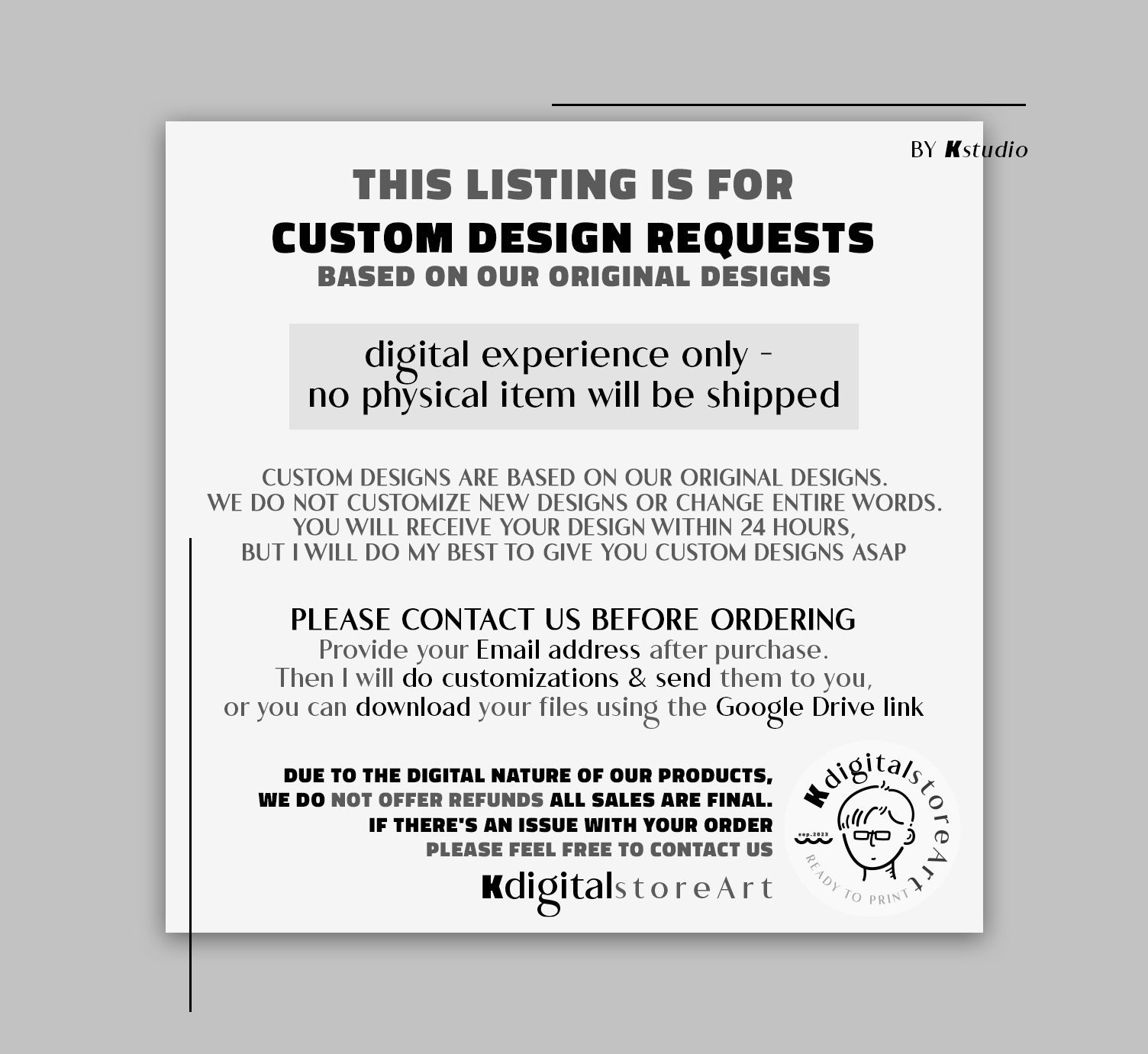 Custom Design Requests Based on Original Design - Kdigitalstoreart - Etsy