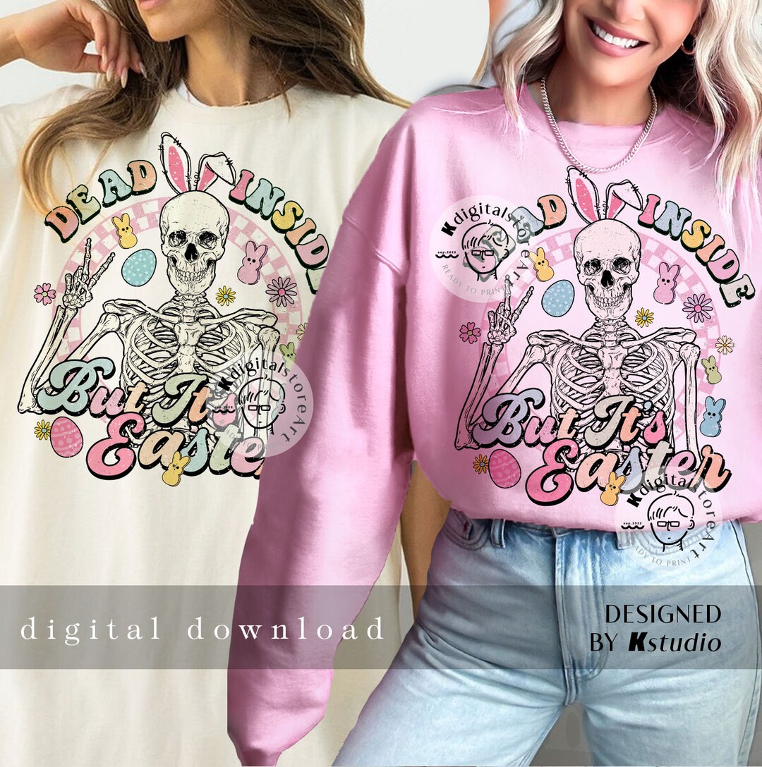 Retro Easter Skull Png, Dead Inside but Easter PNG, Easter Bunny ...
