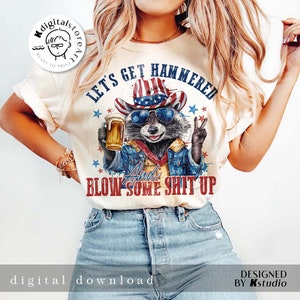 Lets Get Hammered Blow Some Shit up Png, Retro America Racoon Png ...