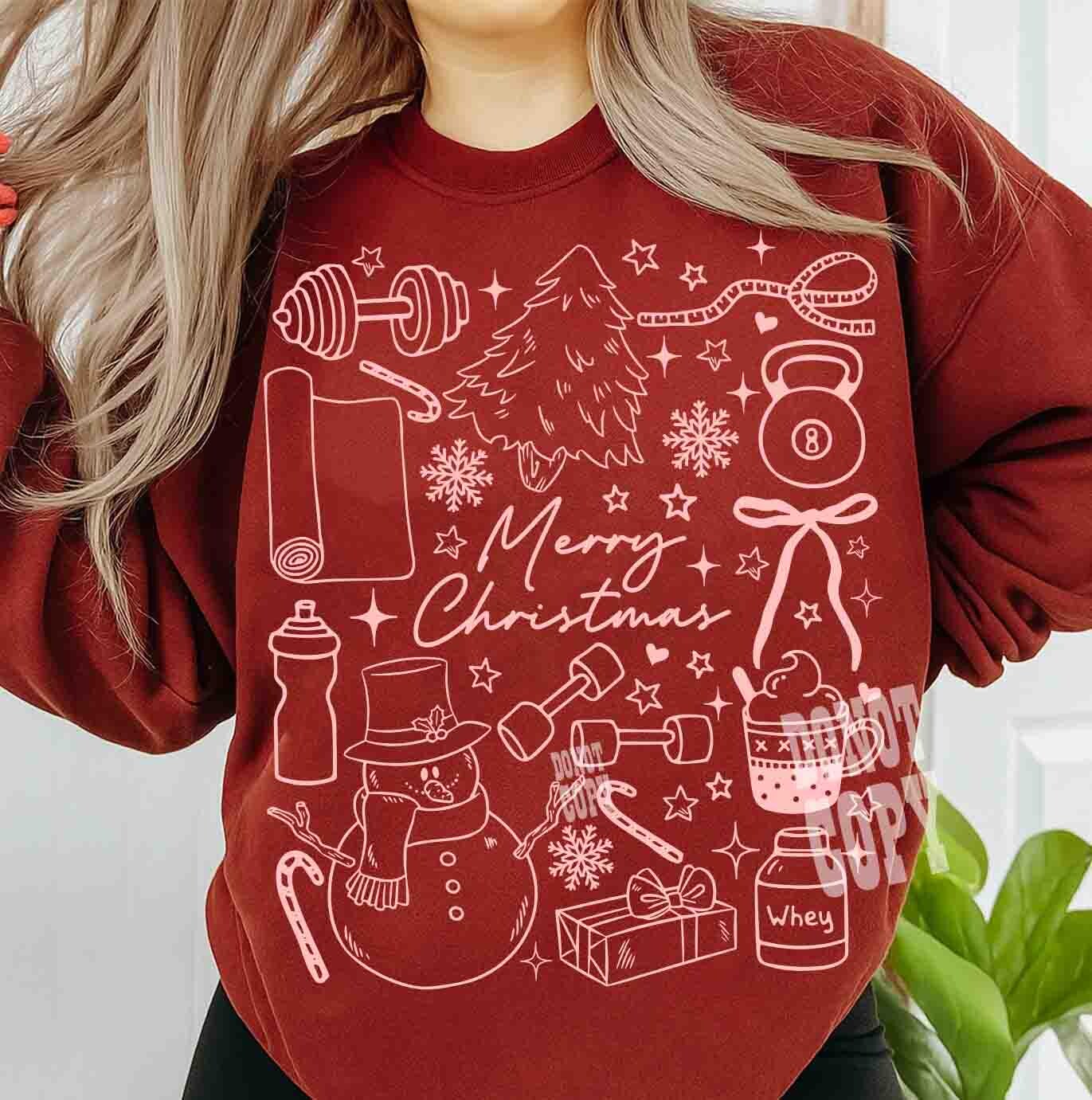 Merry Christmas Fitness PNG, Retro Gym Holiday Png Design, Workout ...