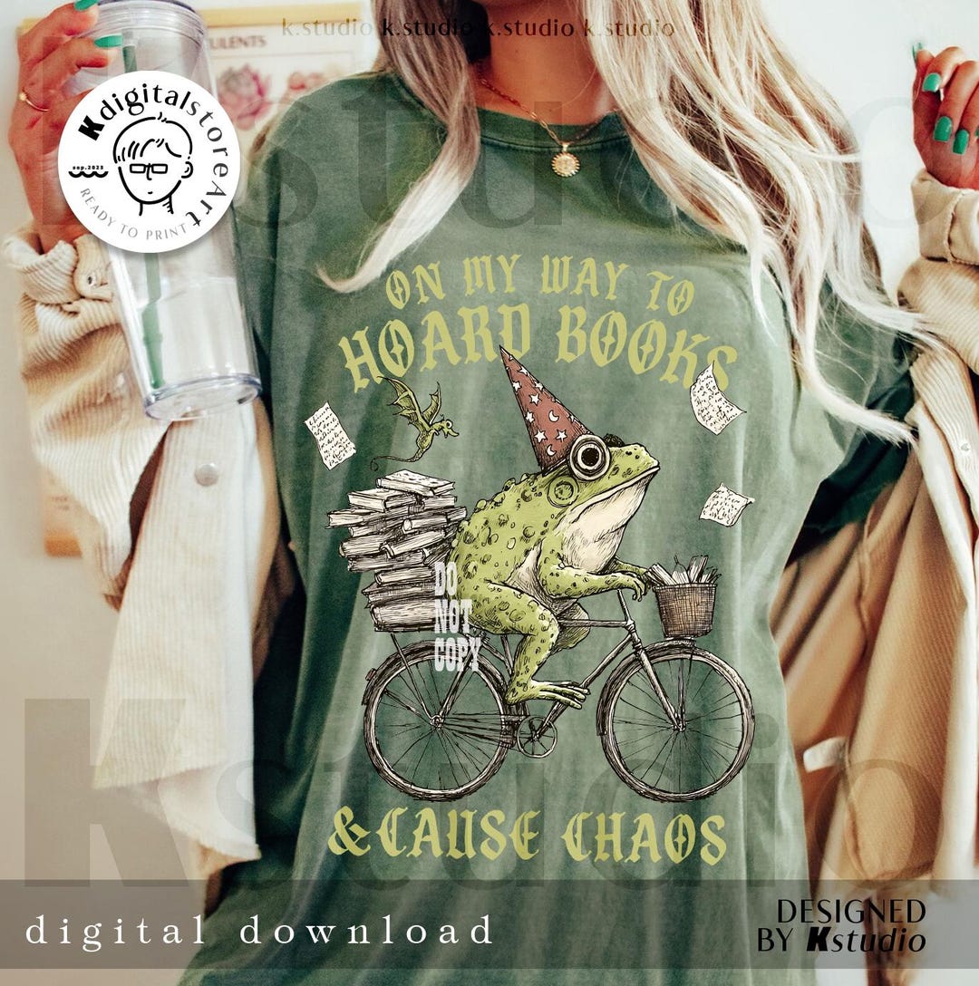 On My Way to Hoard Books Cause Chaos Png, Frog Meme Png, Funny Frog Png ...