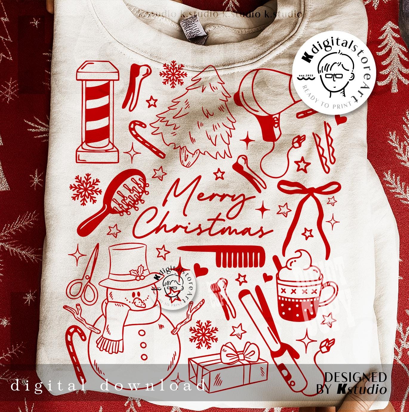 Merry Christmas Hair Salon PNG, Retro Hairstylist Holiday Design, Icon ...