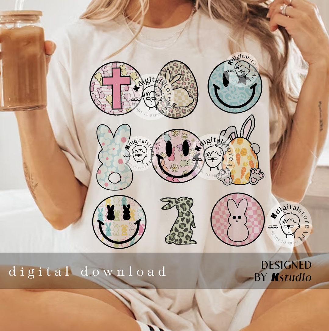 Retro Easter Smile Face PNG, Easter Bunny Peep Png, Groovy Easter Shirt ...