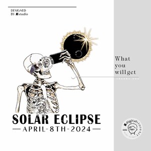 Retro Solar Eclipse 2024, Skeleton Wearing Glasses Solar Eclipse ...