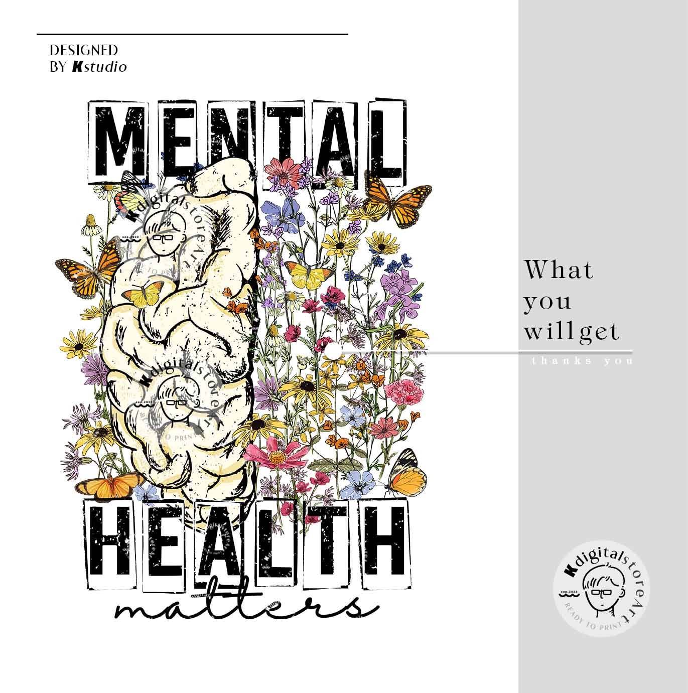 Retro Wildflower Mental Health Matter Png, Mental Health Awareness ...