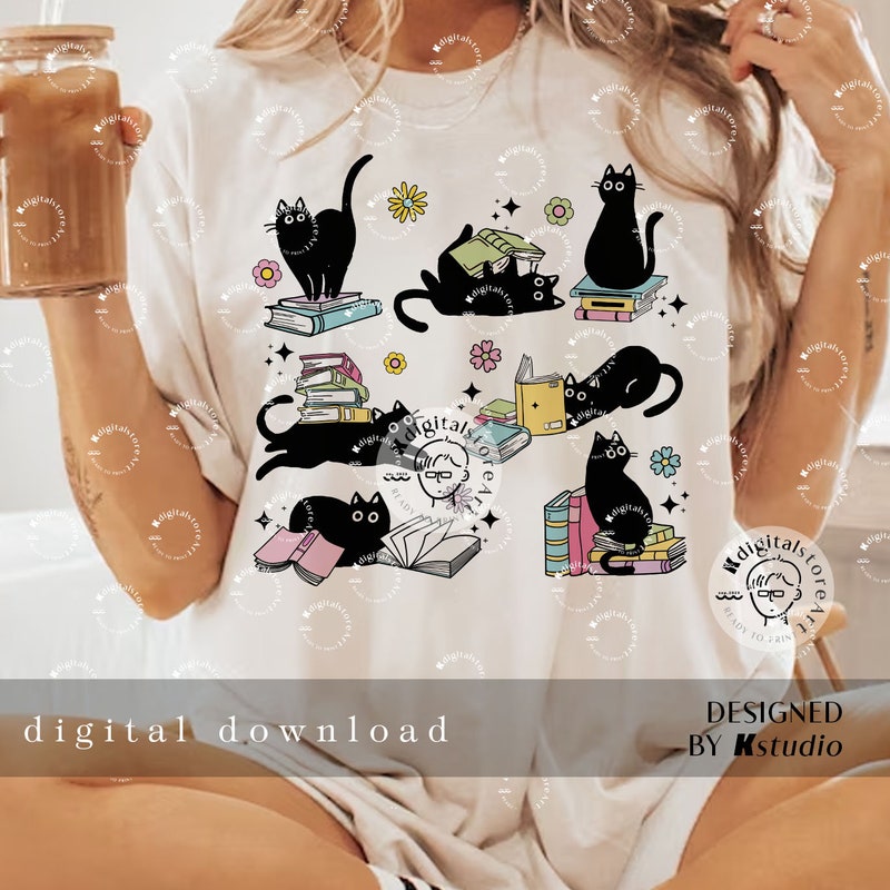 Cat & Book Shirt - Etsy UK