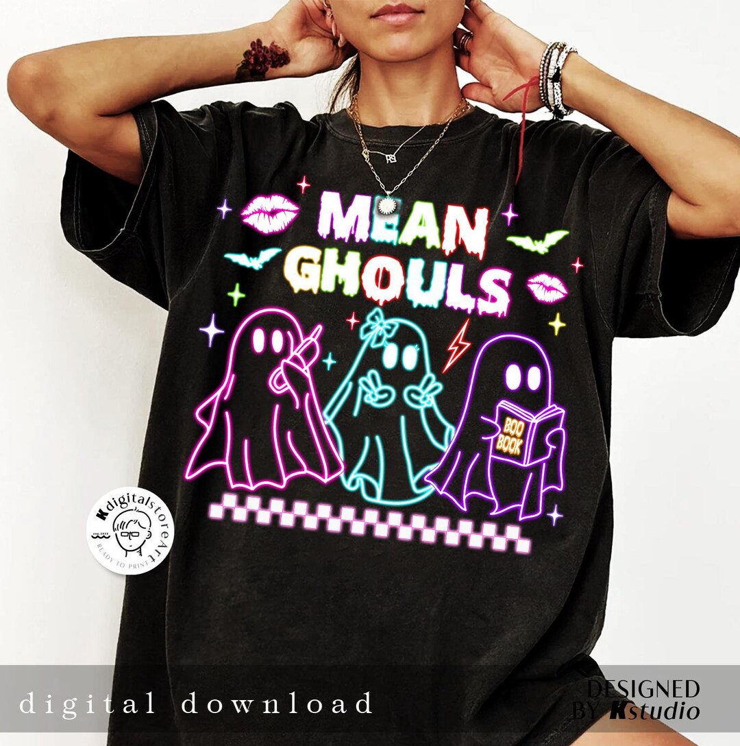 Cute Colorful Neon Mean Ghouls Png, Halloween Boo Bow Png, Neon ...
