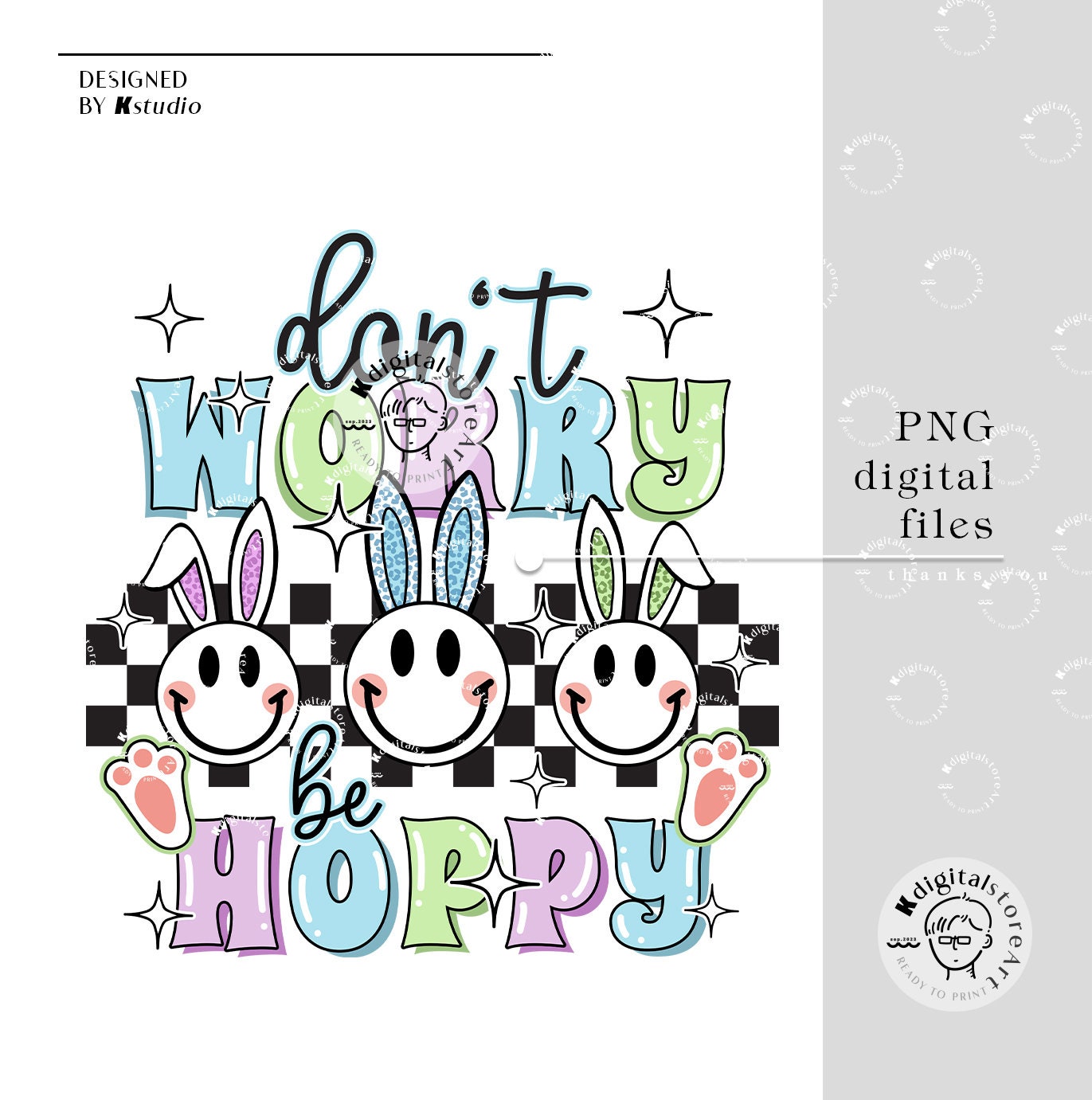 Happy Easter Day Png Digital, Don't Worry Be Hoppy, Retro Easter PNG ...